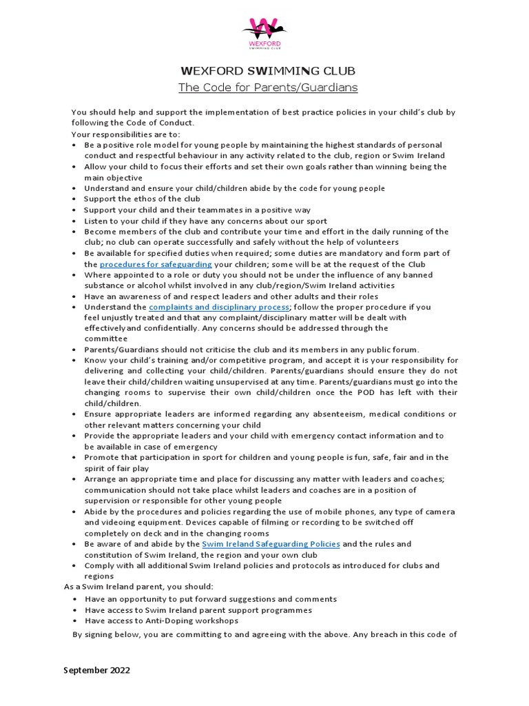 Code of Conduct For Parents Guardians | PDF | Justice | Crime & Violence