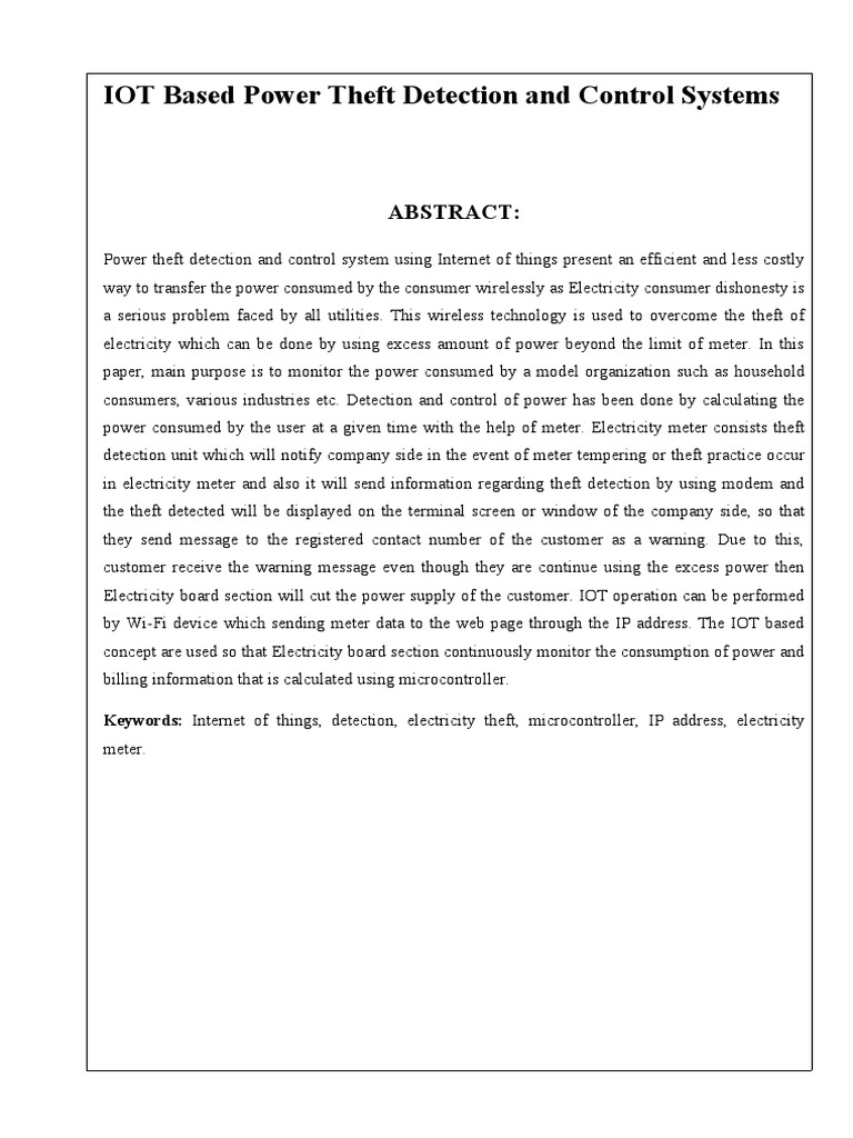 A Review On Iot Based Power Theft Detection And Control Systems Pdf