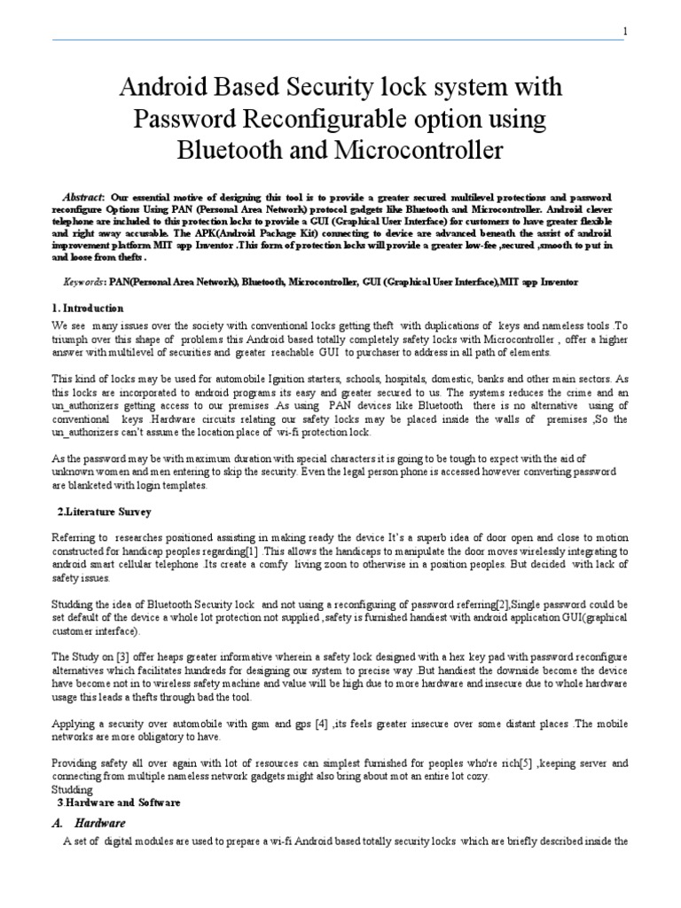 Android Based Security Lock System With Password Reconfigurable Option Using Bluetooth and ...