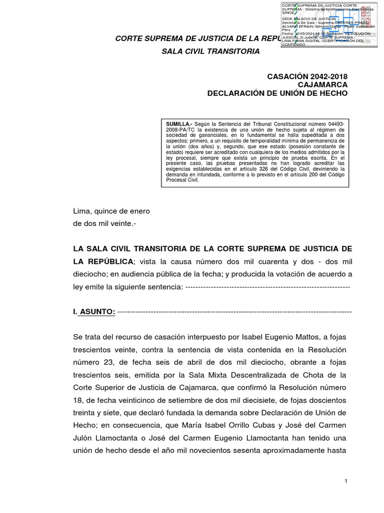 Cas.2042 2018 Cajamarca | PDF | Caso de ley | Debido al proceso