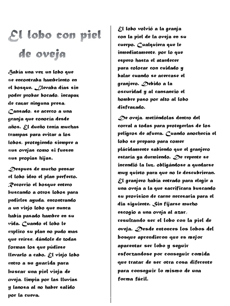El lobo con piel de oveja: fábula y moraleja | PDF