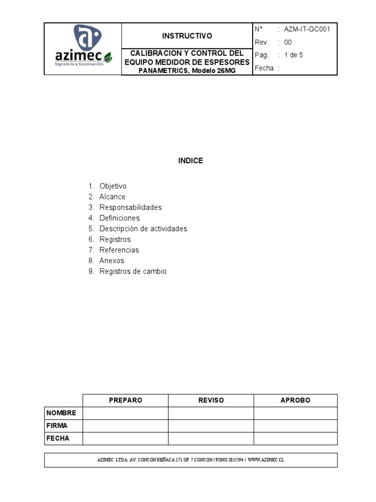 Calibración del Equipo Panametrics 26MG | PDF | Calibración | Mecanica ...