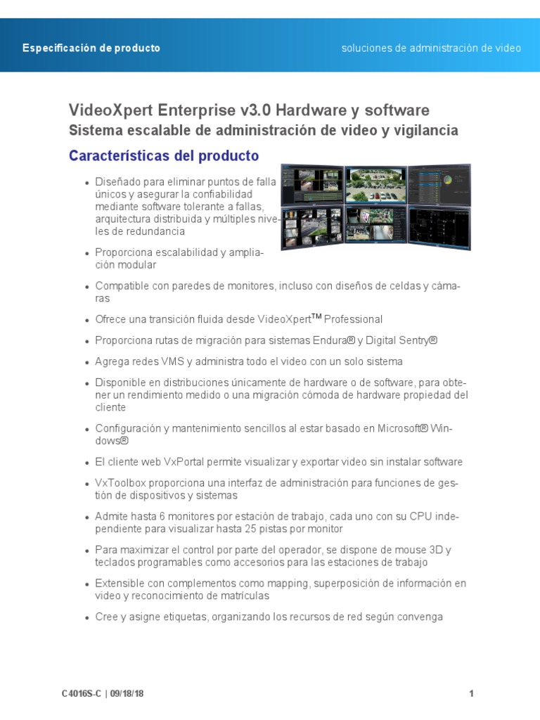 VideoXpert Enterprise V 3.0 Hardware and Software Specification Sheet Spanish | PDF | Servidor ...