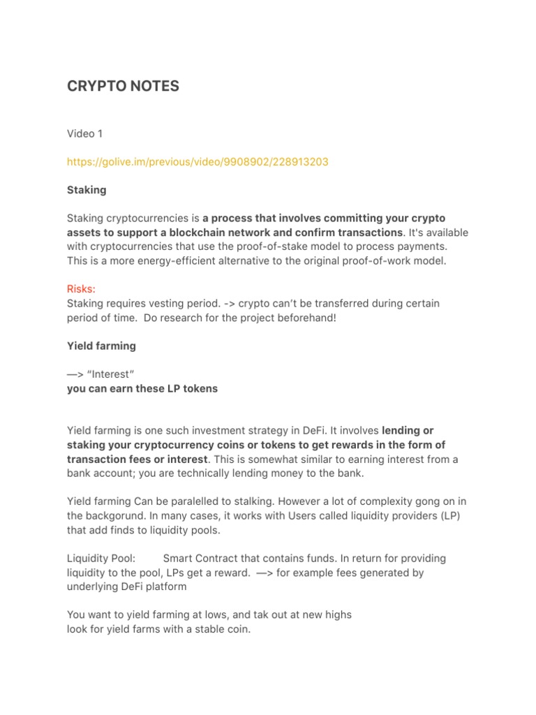 Crypto Notes | PDF | Cryptocurrency | Financial Services