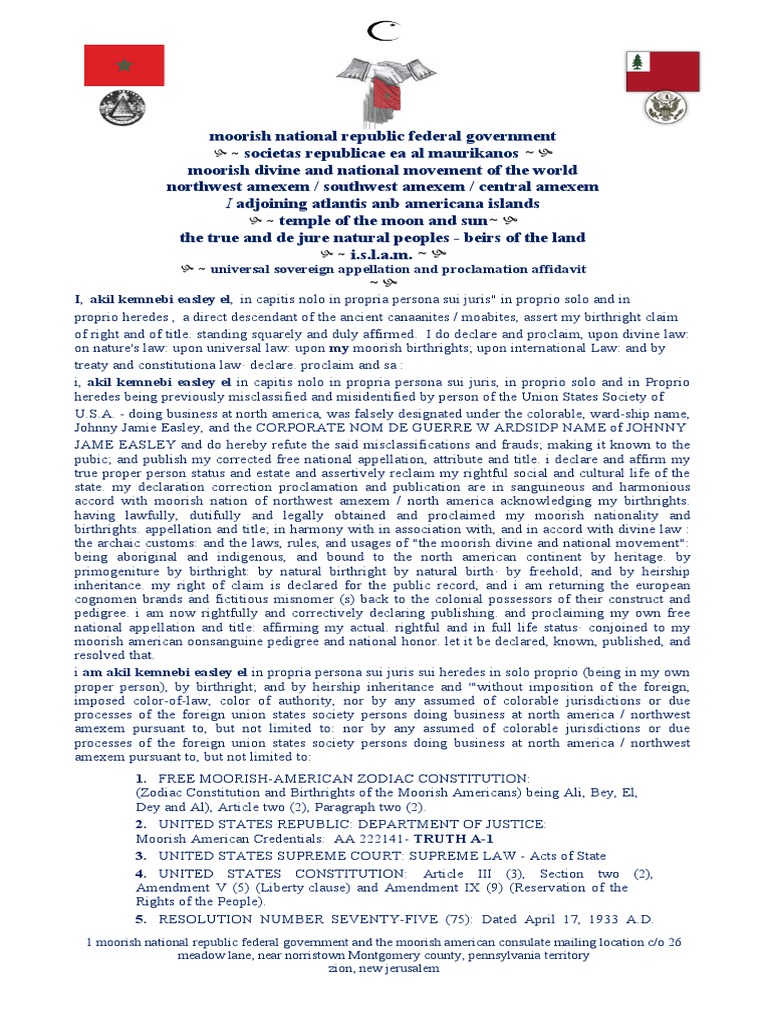 Moorish Nationality Declaration | PDF | U.S. State | Sovereign Immunity