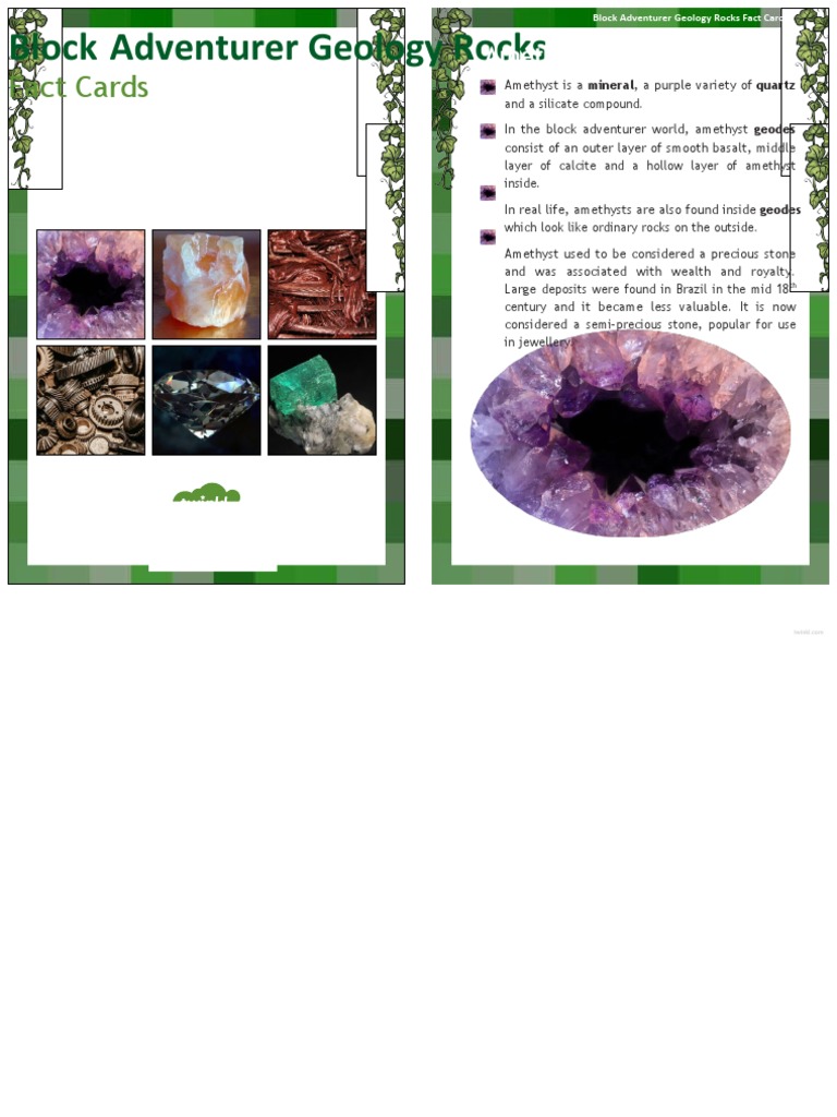 Block Adventurer Geology Rocks Fact Cards | PDF | Rock (Geology) | Quartz