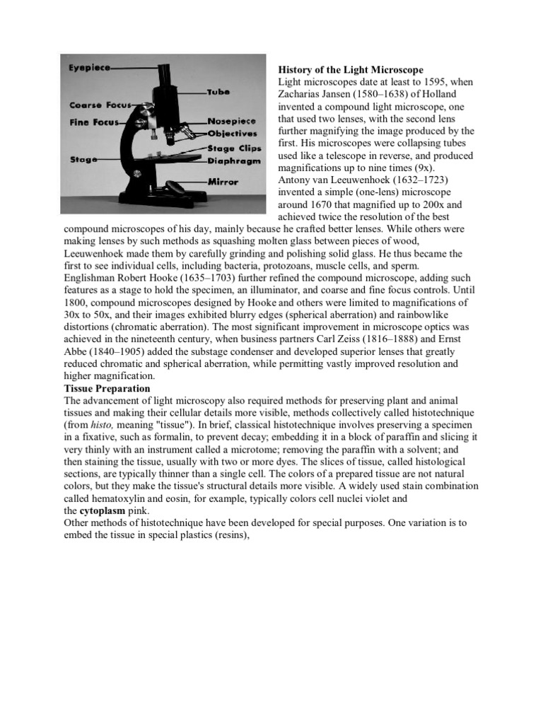 History of The Light Microscope | PDF | Lens (Optics) | Optics