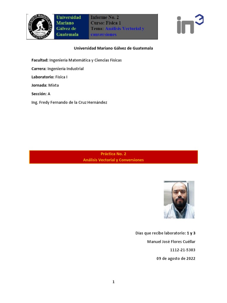 Informe No. 2 Análisis Vectorial y Conversiones | PDF | Vector Euclidiano | Matemáticas