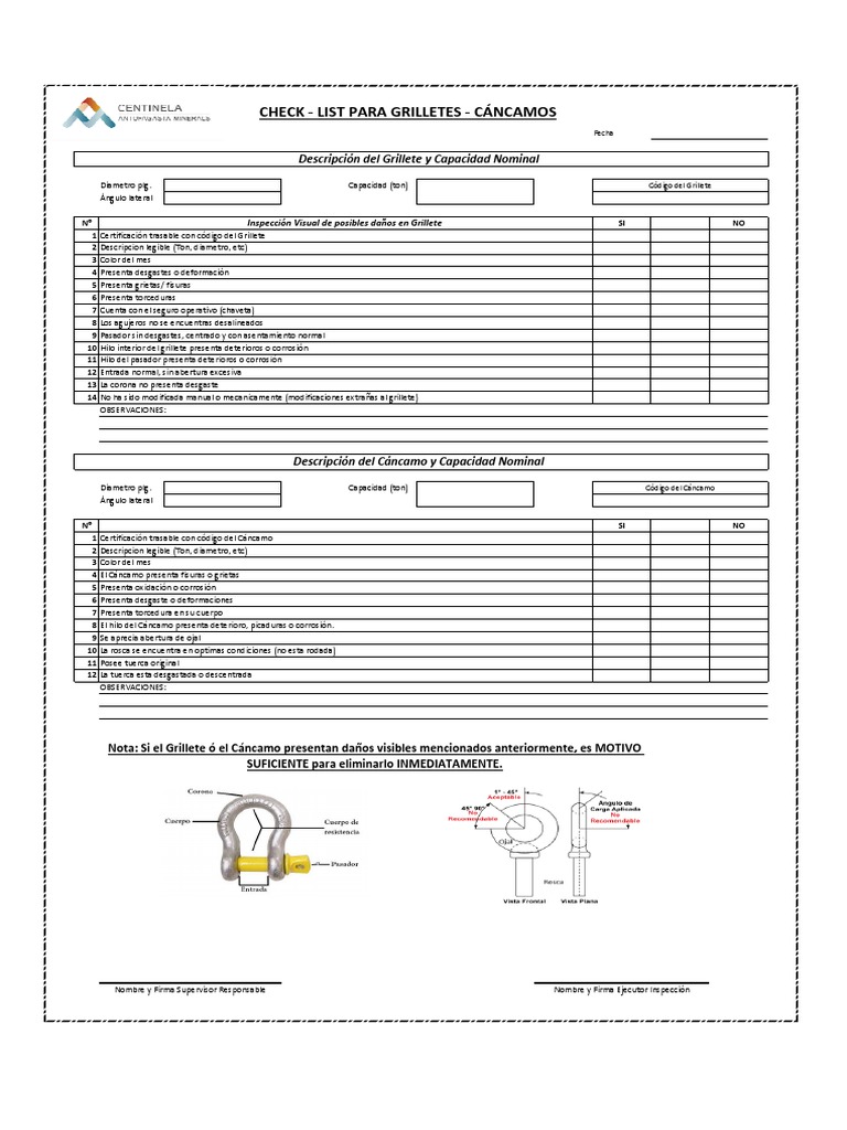 Propuesta Check List Grilletes | PDF | Ingeniería mecánica Propuesta Check List Grilletes | PDF | Ingeniería mecánica
