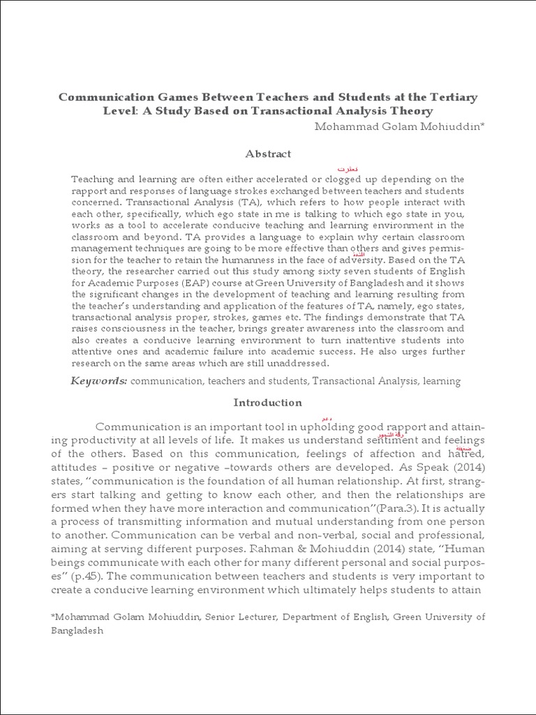 Communication Games Between Teachers and Students at The Tertiary Level ...
