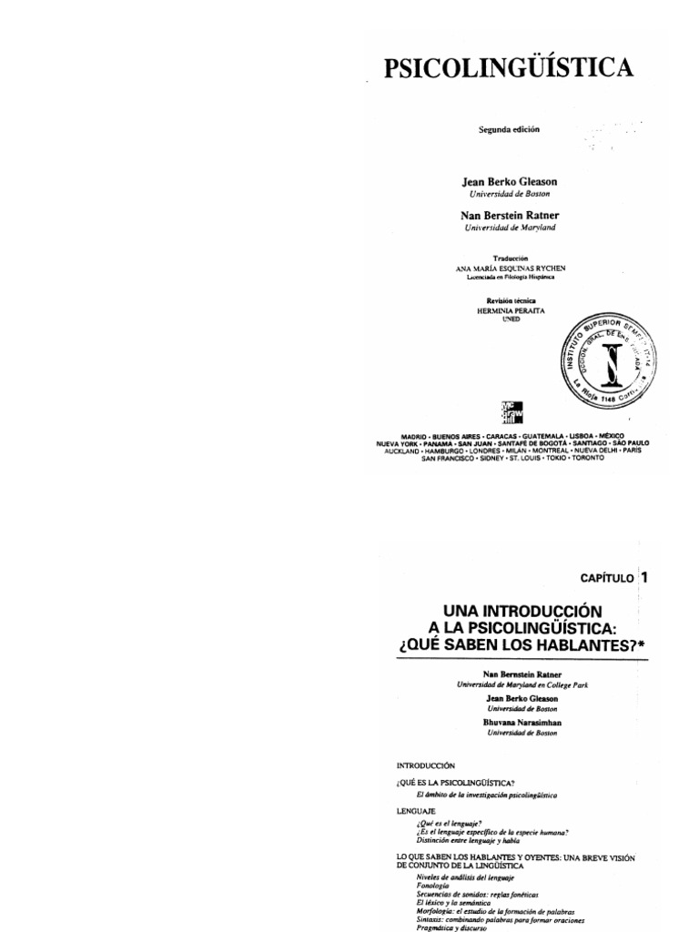 Berko Gleason, Jean Berstein Ratner, Nan. Psicolinguistica | PDF Berko Gleason, Jean Berstein Ratner, Nan. Psicolinguistica | PDF