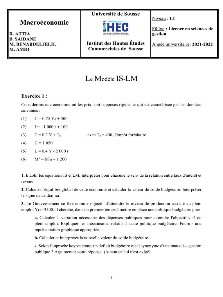 TD Modele ISLM PDF | PDF