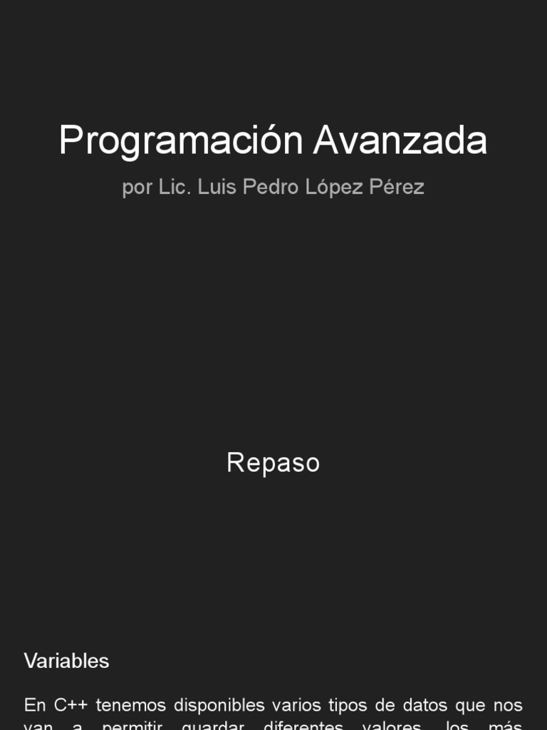 Introducción a la Programación Avanzada en C++: Repaso de Conceptos Básicos | PDF | Poco | Tipo ...