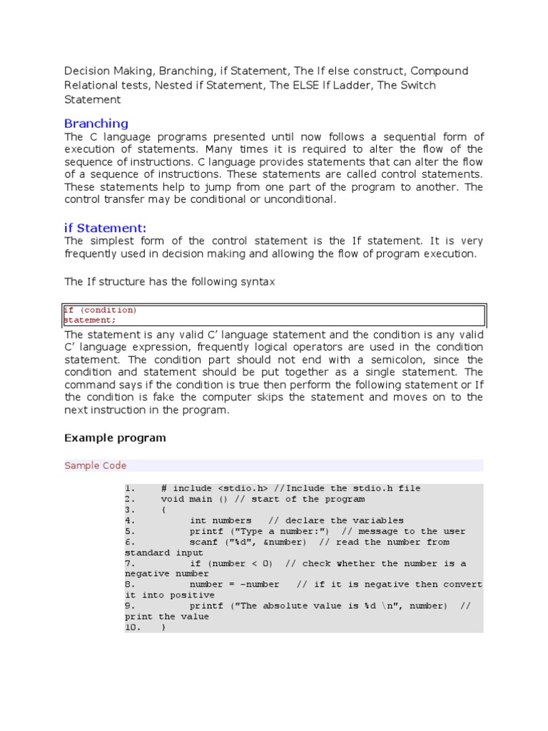 Decision Making | PDF | Control Flow | C (Programming Language)