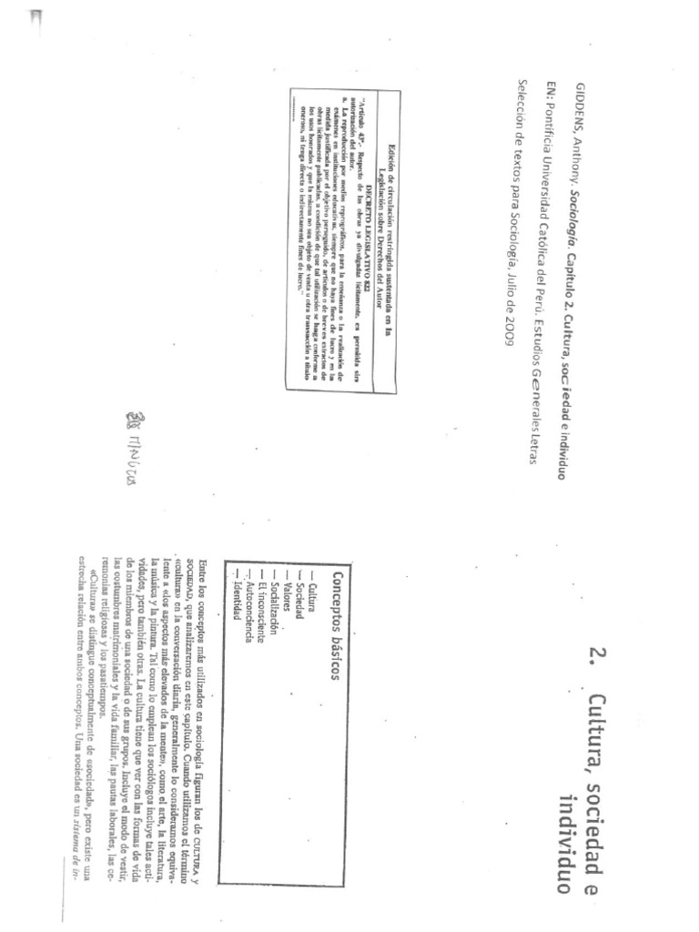 Giddens. Cap. 2 Cultura, Sociedad e Individuo | PDF