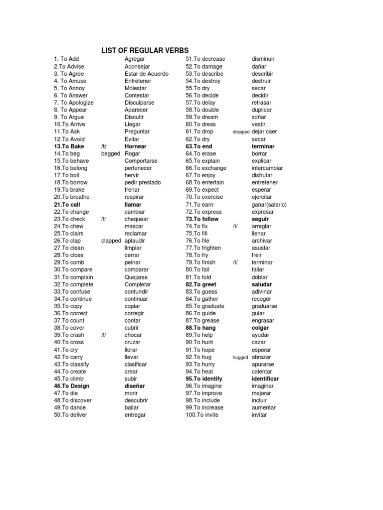 List-Regular Verbs | PDF
