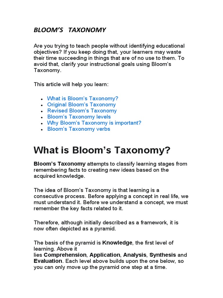 BLOOM Taxonomy | PDF | Learning | Concept