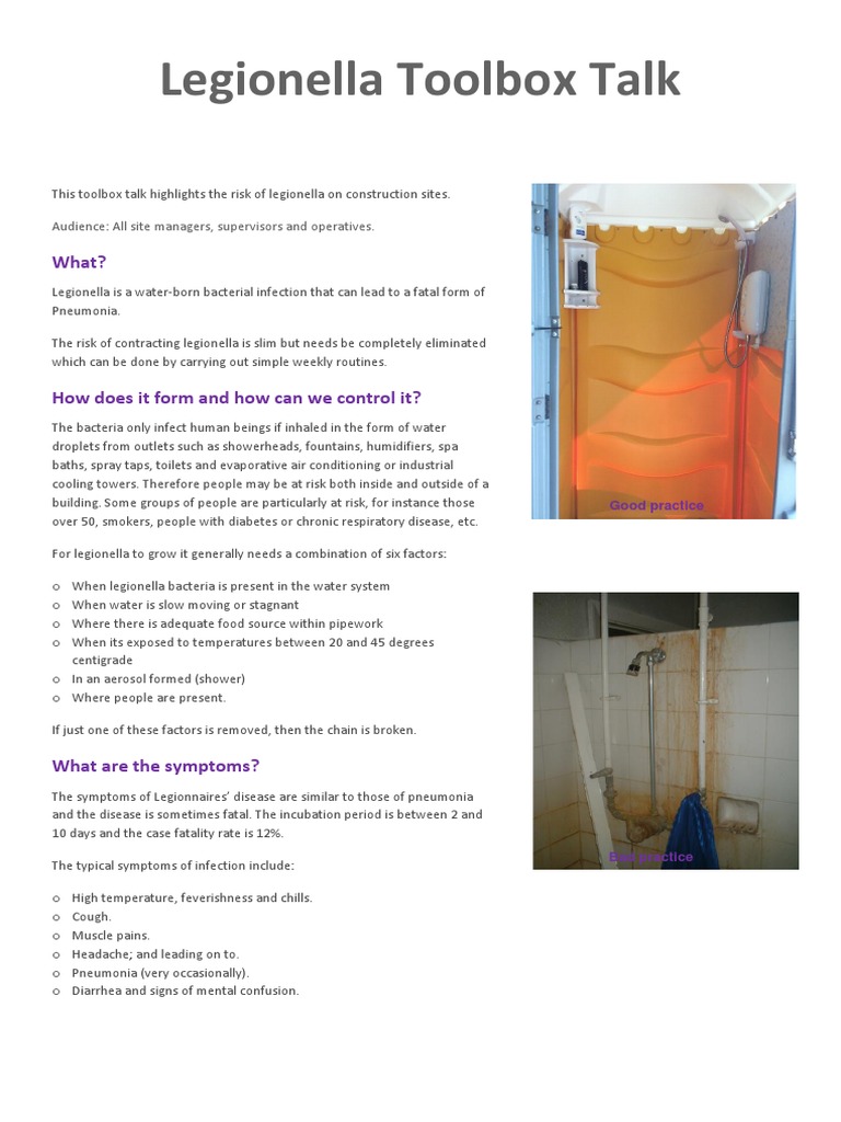 Legionella Toolbox Talk | Download Free PDF | Pneumonia | Microbiology