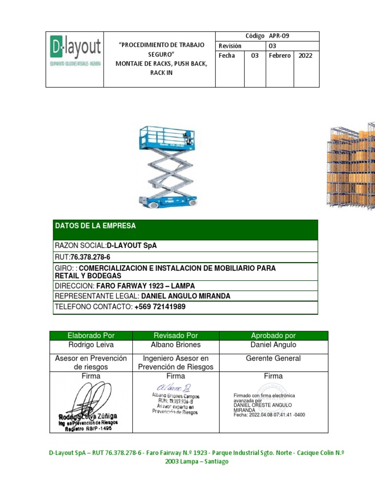PTS Armado de Racks, Push Back, Rack in | PDF | Perforación | Andamio