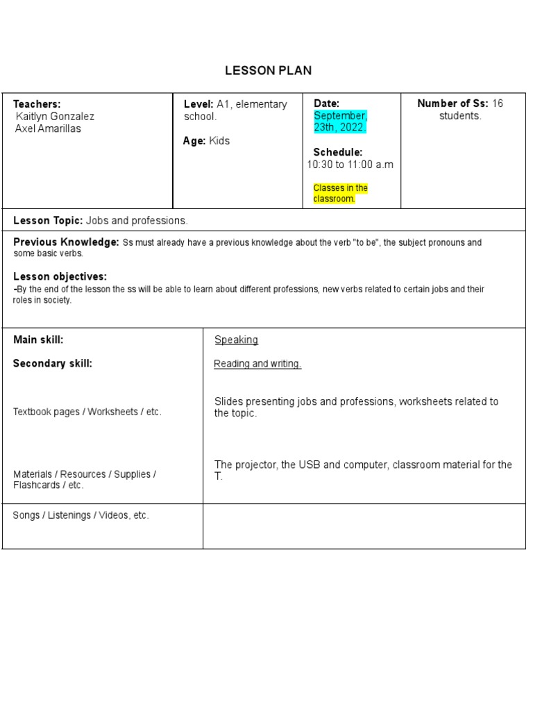 Lesson Plan - Professions and Jobs | PDF | Lesson Plan | Worksheet