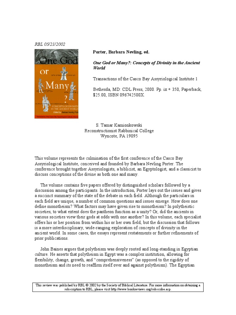 One God or Many? Concepts of Divinity in The Ancient World - Ed ...