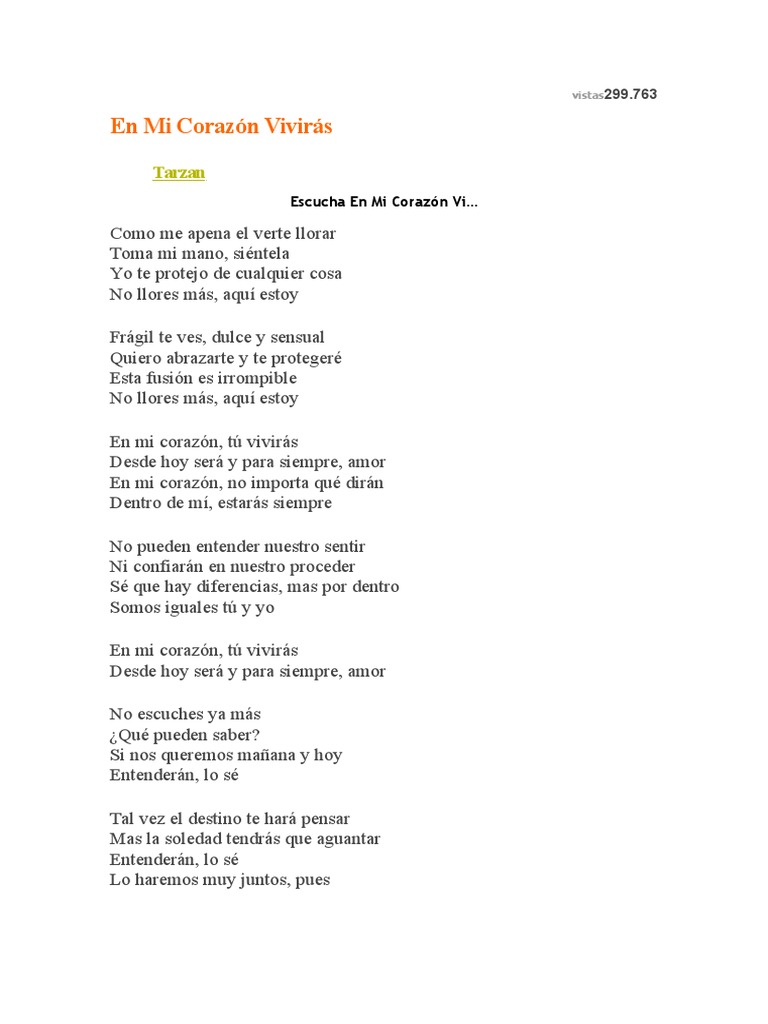 Cancion en Mi Corazon Viviras | PDF