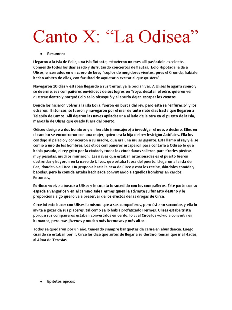 Resumen del Canto X de La Odisea | PDF | Odiseo | Mitología griega