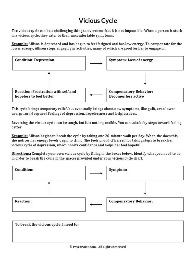 Vicious Cycle Worksheet Depression Pdf