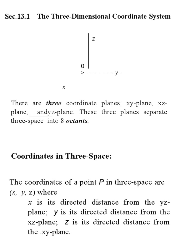 The Three Dimensional Coordinate System Pdf Pdf Euclidean Vector Mathematics