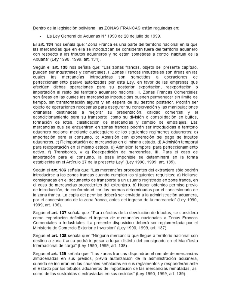 Regulación de las Zonas Francas en Bolivia según la Ley General de ...