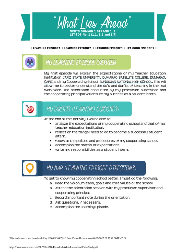 Episode 1 What Lies Ahead Field Study PDF | PDF | Teaching Method | Teachers