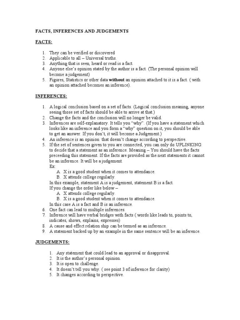 Facts, Inferences and Judgements Facts | PDF | Inference | Logic