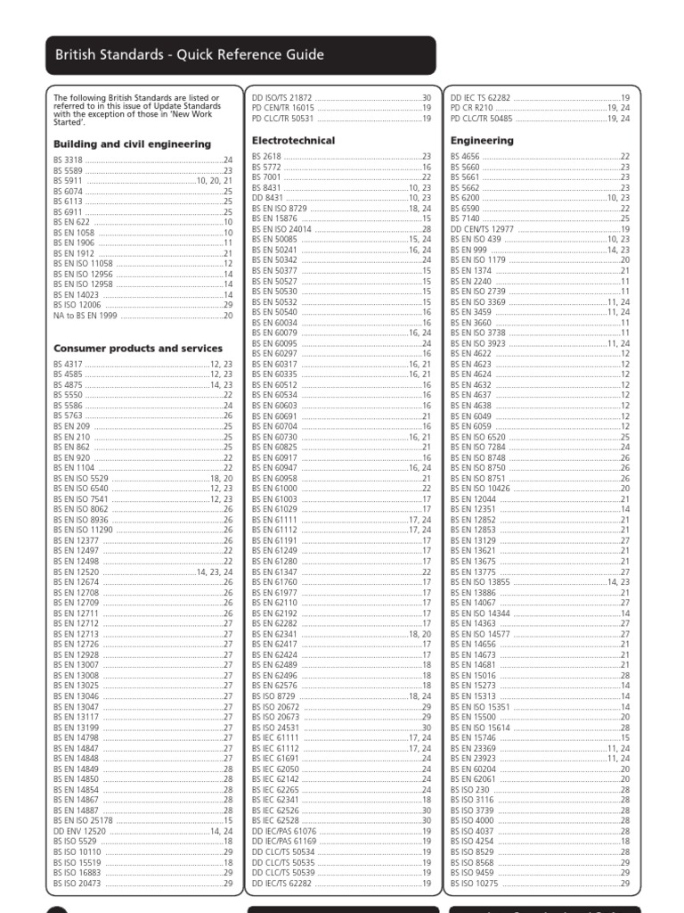 British Standards - Quick Reference Guide: Engineering Electrotechnical Building and Civil ...