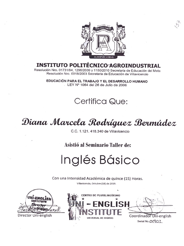 Certificado Ingles | PDF
