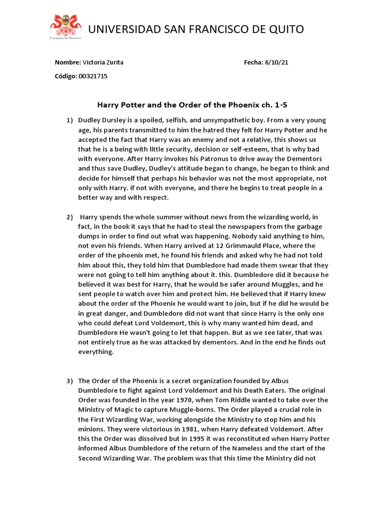 Harry Potter and The Order of The Phoenix Ch. 1-5 | PDF | Fictional ...