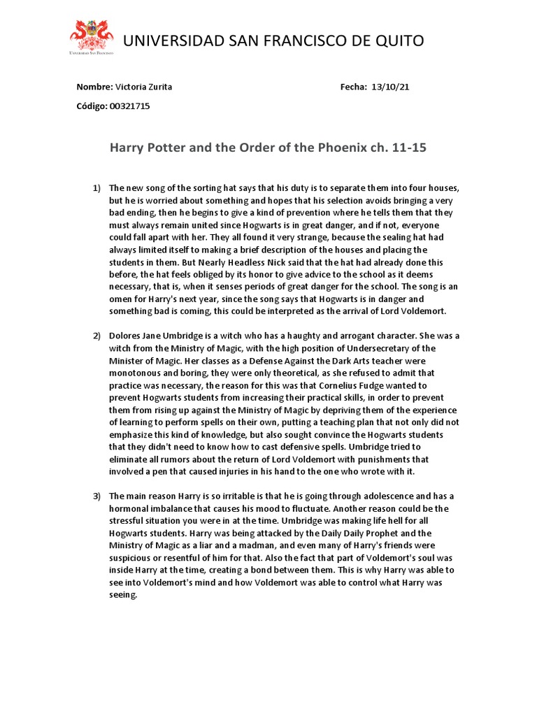 Harry Potter and The Order of The Phoenix ch.11-15 | Download Free PDF ...