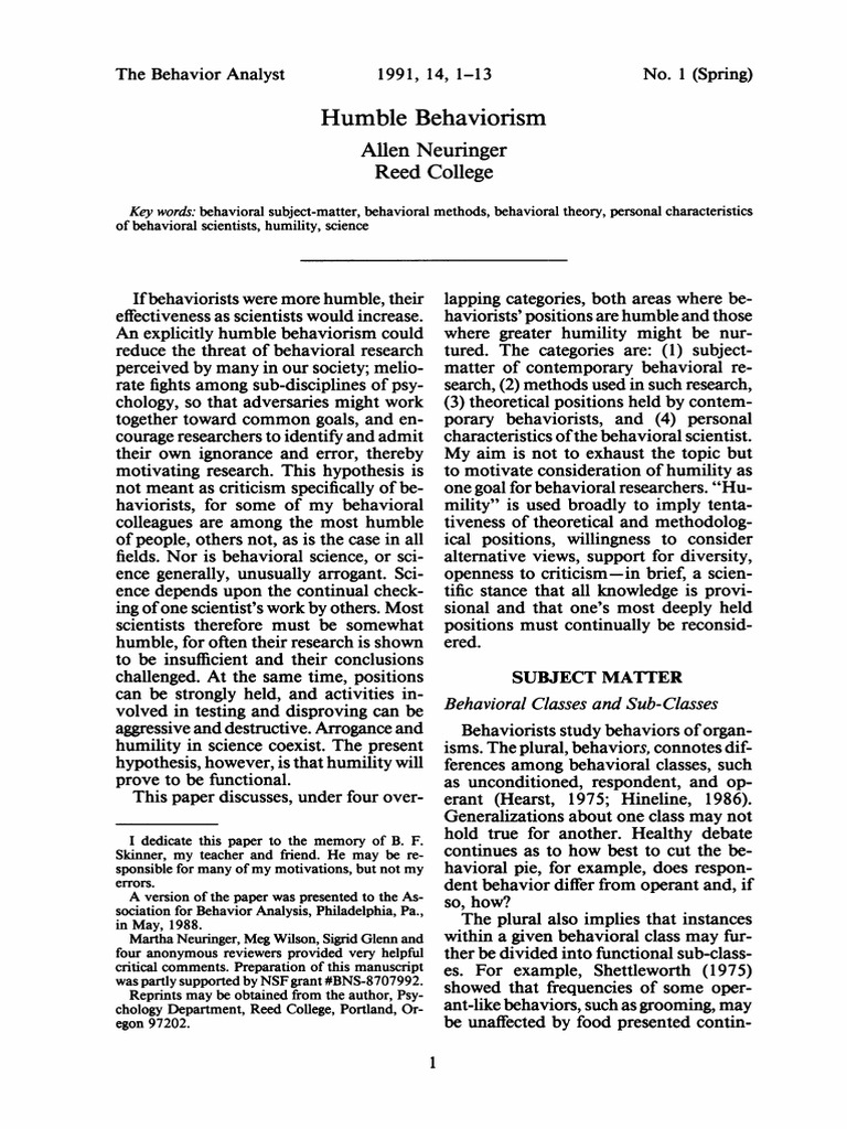 Humble Behaviorism Neuringer 1991 | PDF | Behaviorism | Reinforcement