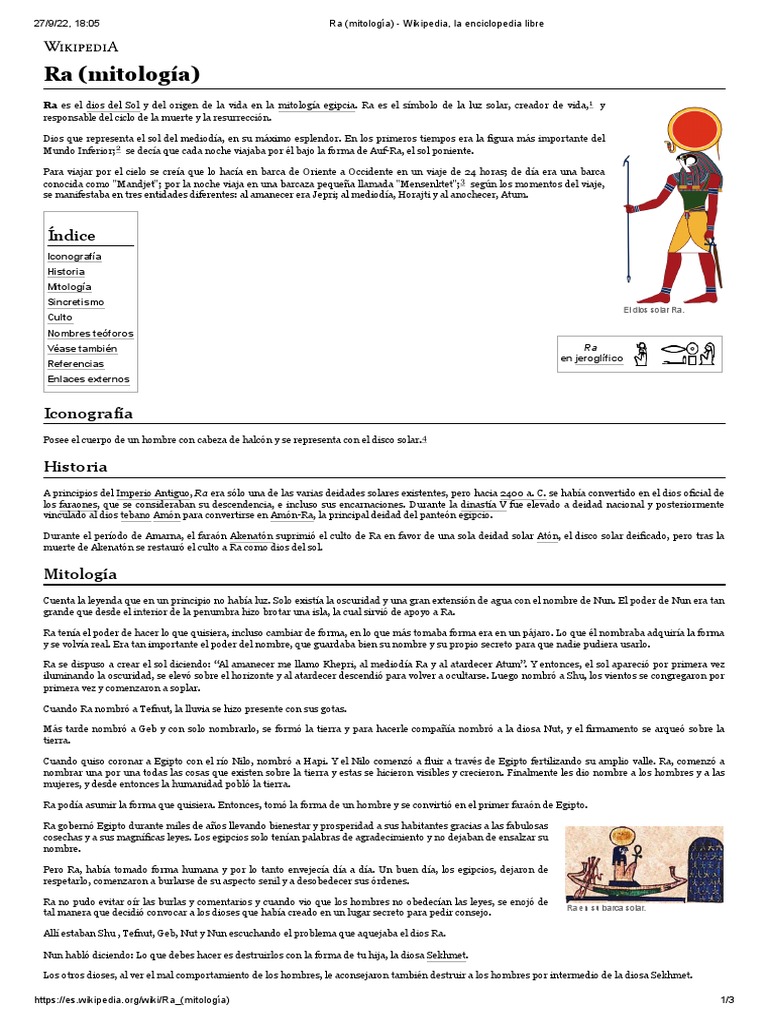 Ra (mitología) - Wikipedia, la enciclopedia libre | PDF | Mitología ...