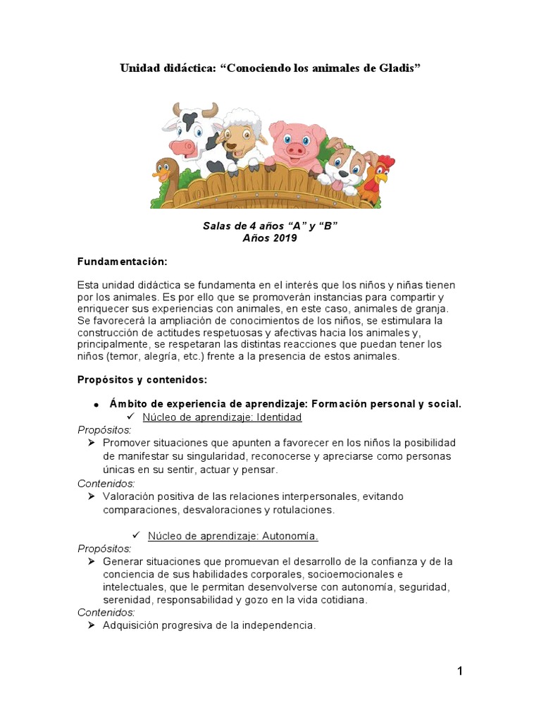 Unidad Didáctica La Granja Sala de 4 | PDF | Aprendizaje | Canciones
