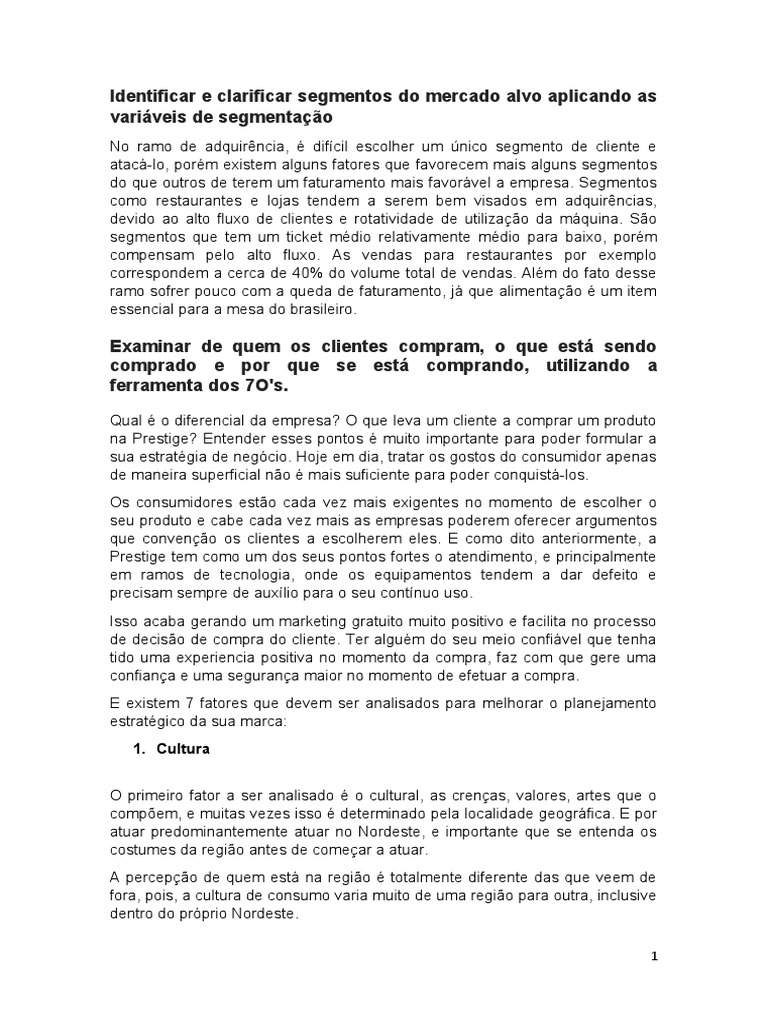 Identificar E Clarificar Segmentos Do Mercado Alvo Aplicando As