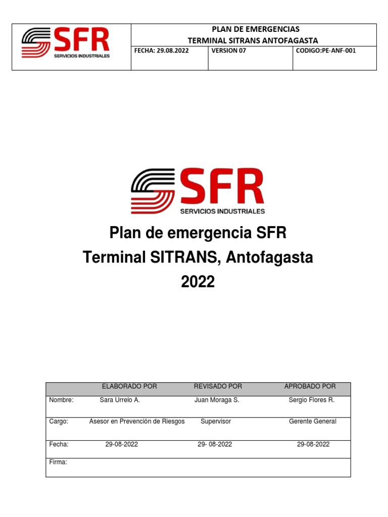 Plan de Emergencia SFR 2022 | PDF | Contaminación | Residuos