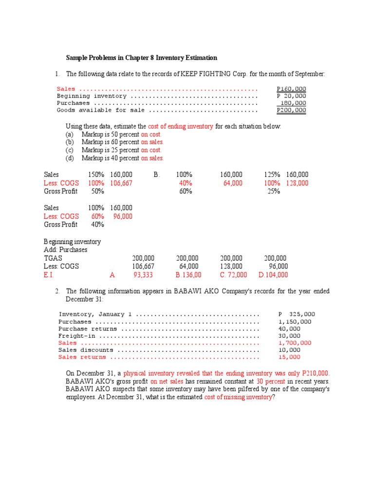 Chapter 8 Inventory Estimation | PDF | Cost Of Goods Sold | Inventory