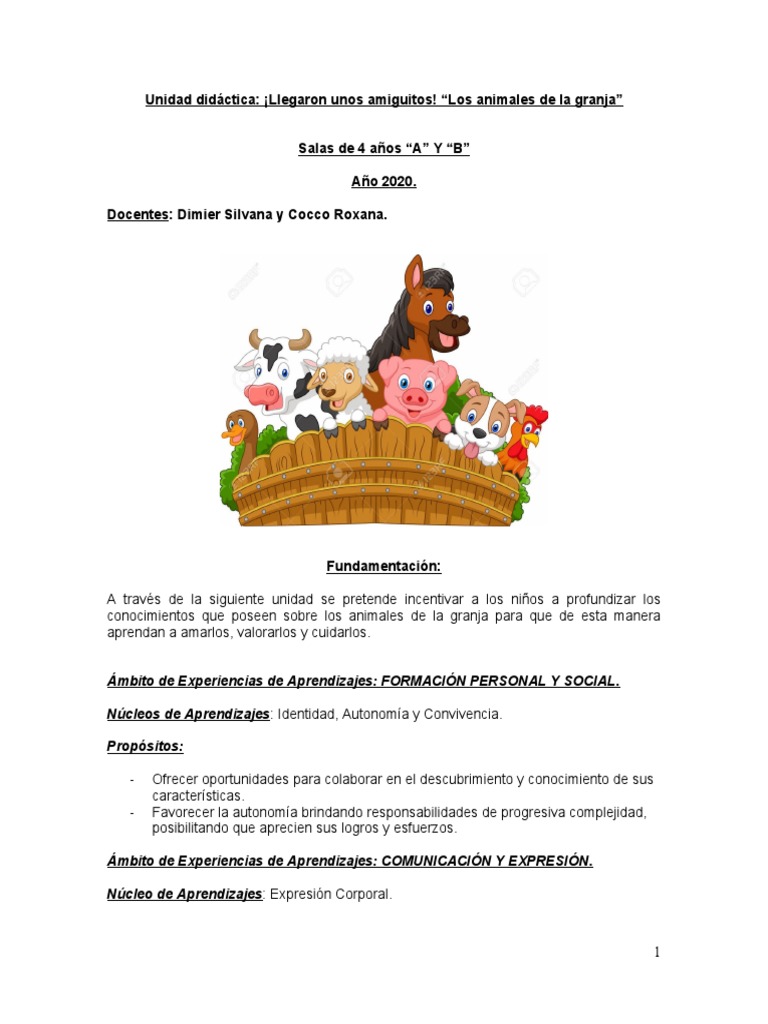 Unidad Didáctica ¡Llegaron Unos Amiguitos! "Los Animales de La Granja ...