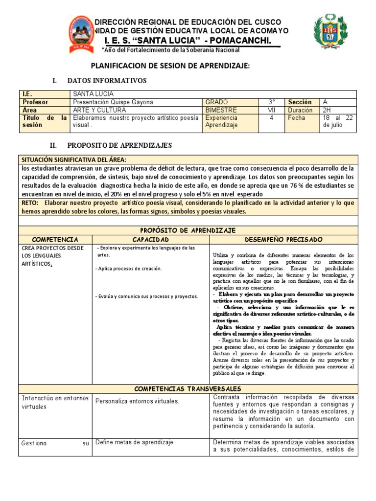 1º Sesion de Aprendizajes #1 ARTE Y CULTURA, DOCENTE Marcelino Puma.m ... 1º Sesion de Aprendizajes #1 ARTE Y CULTURA, DOCENTE Marcelino Puma.m ...