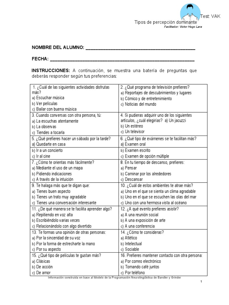 Test Vak | PDF | Programación neurolingüistica | Prueba (evaluación)