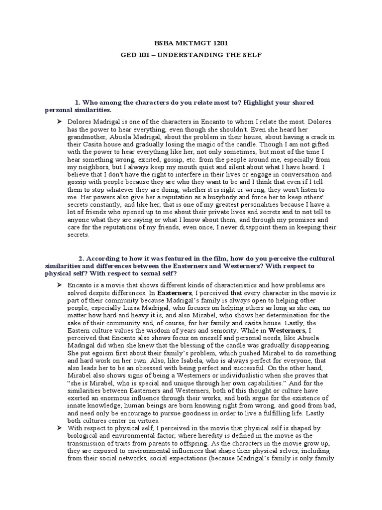 Understanding The Self - Activity 2 | PDF | Psychology