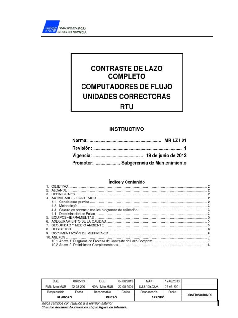 MR LZ I 01 - Instructivo Lazo Completo | PDF | Calibración | Medición