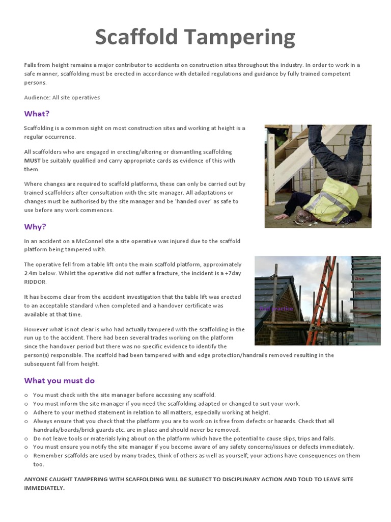 Scaffold Tampering Safety Guidelines | PDF | Scaffolding | Occupational ...