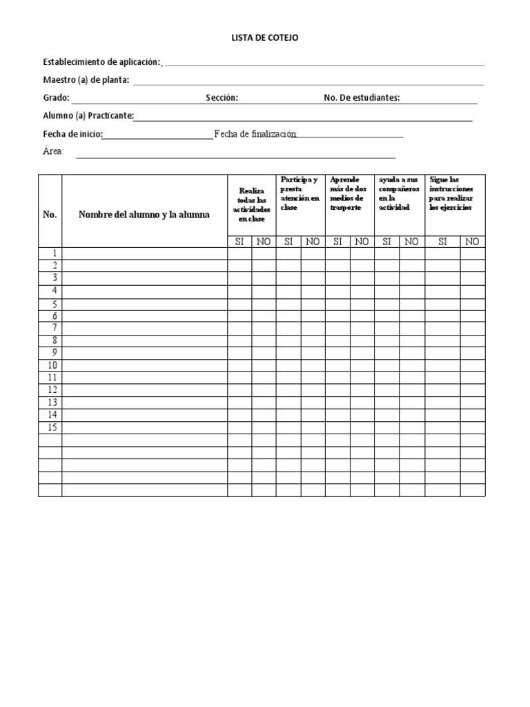Lista de Cotejo para Practicantes | PDF