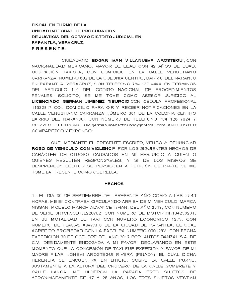 Denuncia Robo De Vehiculo Pdf Crímenes Crimen Y Violencia 0252